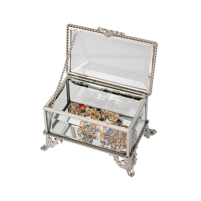 Glass Jewellery box Silver with Clear Glass (6.7 x 10 x 6.5 cm) – Val's ...